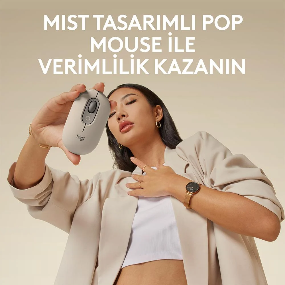 Logitech Pop Mouse Mist Sand Emoji Tuşlu Sessiz Kablosuz Mouse Bej 910 ...
